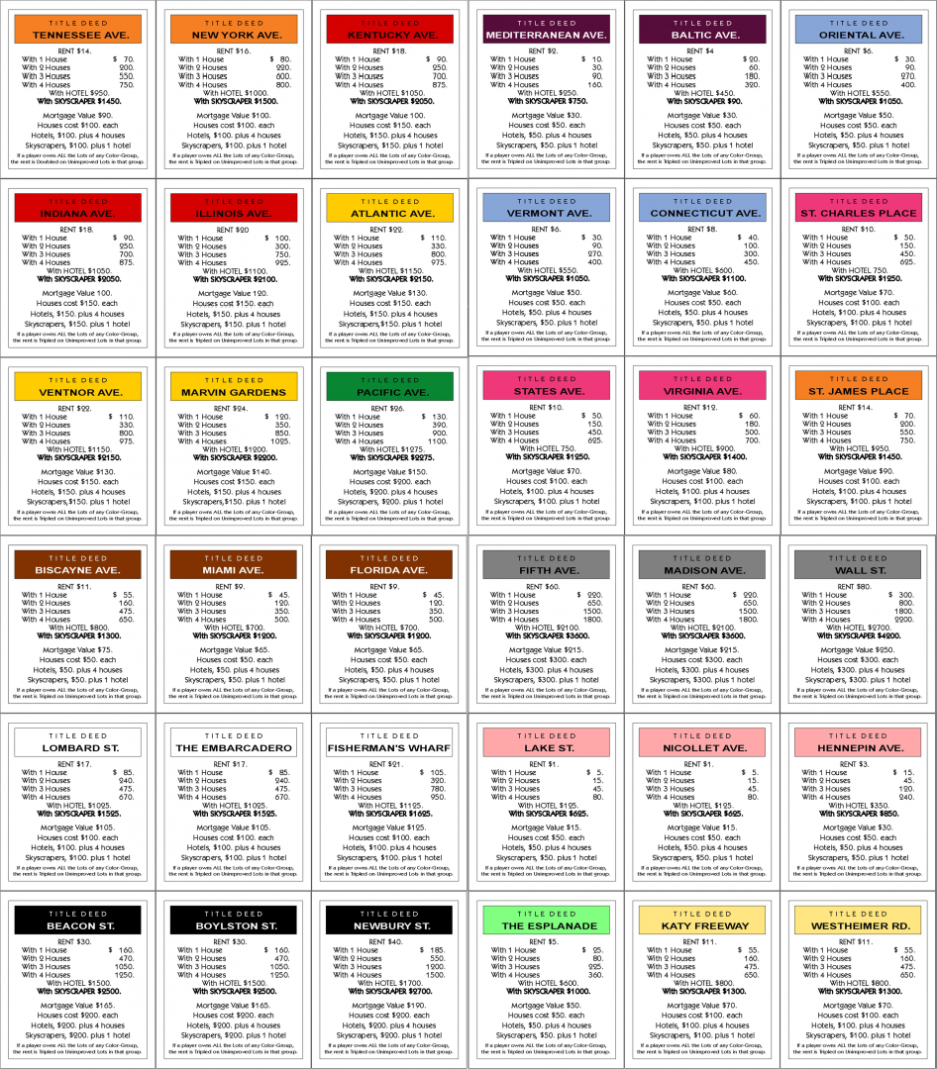 Monopoly Property Cards Template