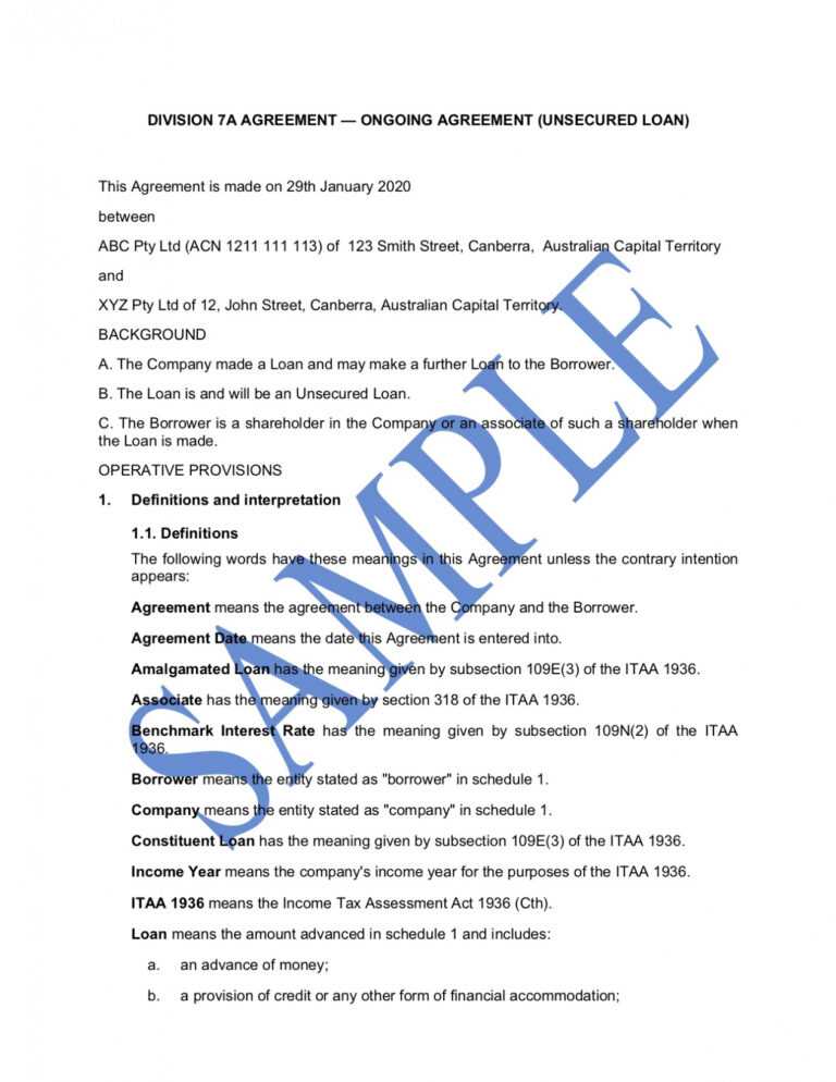 Division 7A Loan Agreement Template