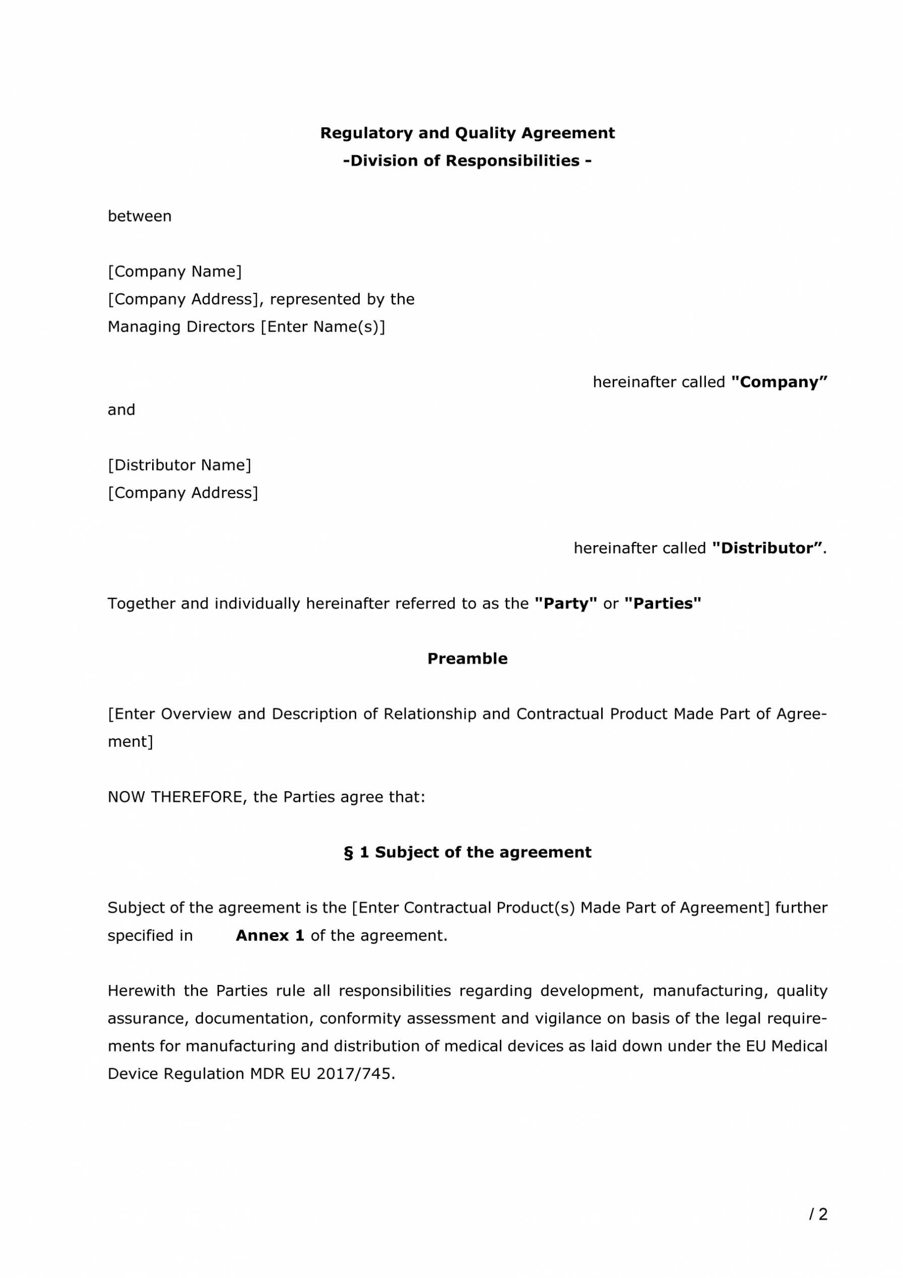 Supplier Quality Agreement Template - Colomboalumni.org